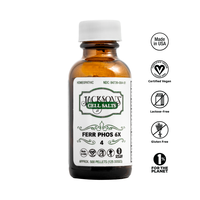 #4 Ferr phos 6X (Ferrum phosphate)- Certified Vegan, Lactose-Free Cell